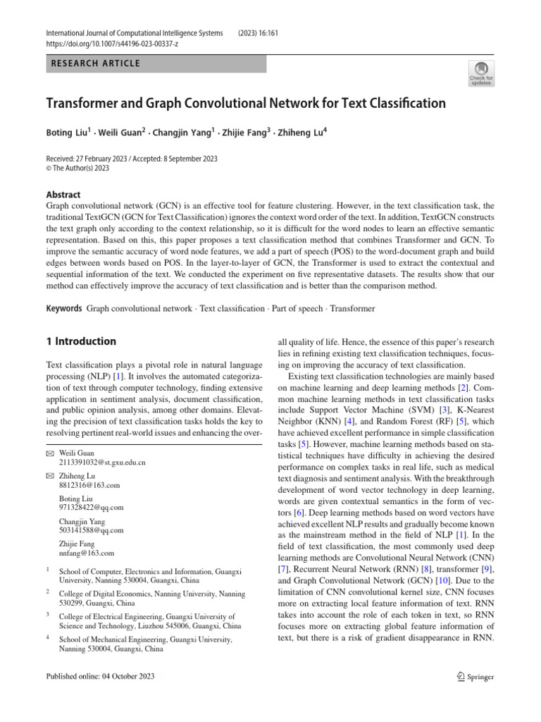 Transformer and Graph Convolutional Network For Text Classification | PDF | Applied Mathematics ...