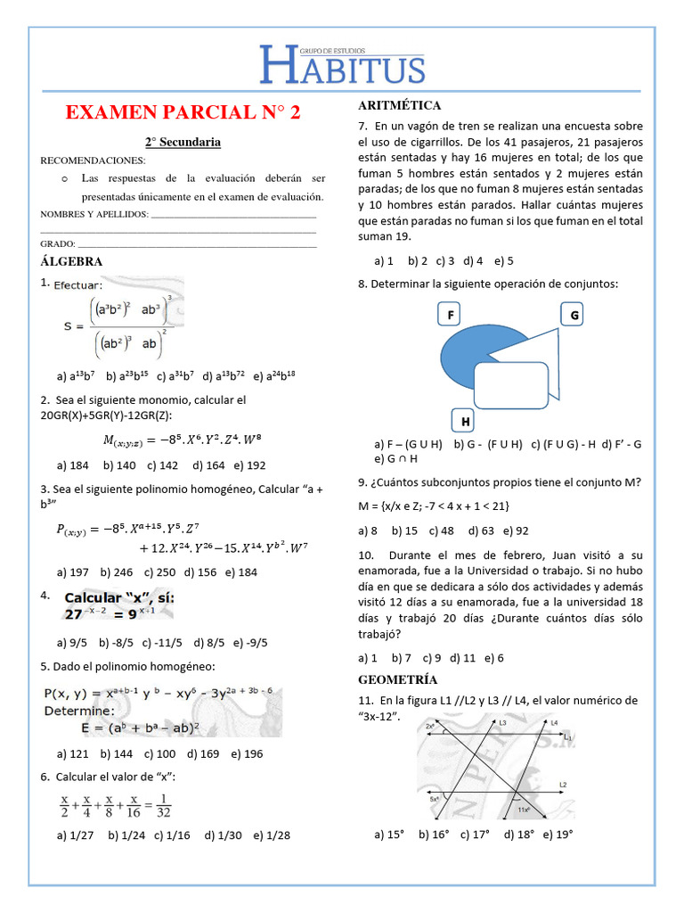 2do Sec (Examen Parcial N° 2) | PDF | Algoritmos | Matemáticas De La Computación