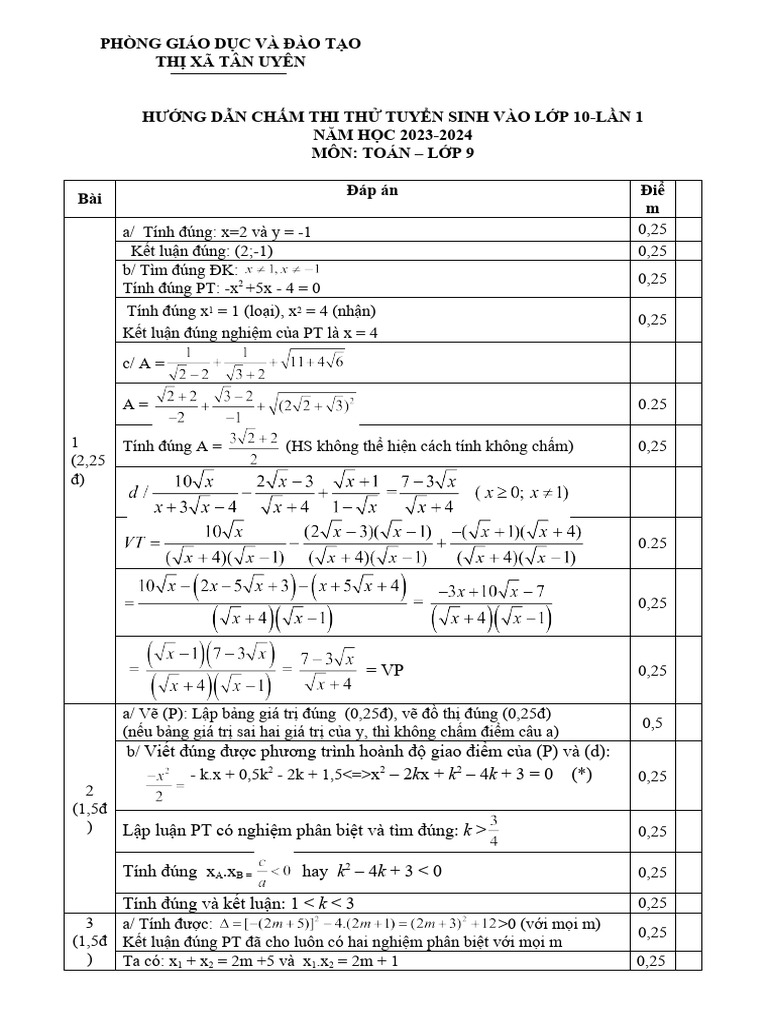 HDC Toán - Thi TH TS10 | PDF