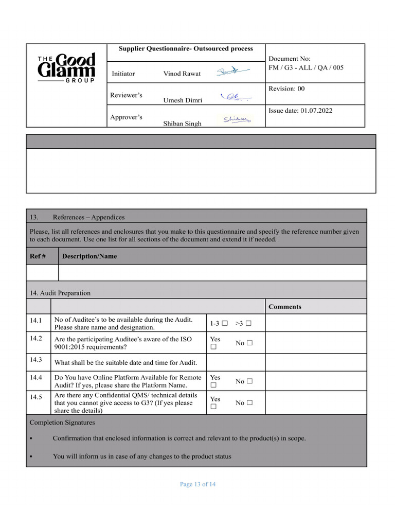 Supplier Questionnaire Outsourced Process - Final-Sage | PDF