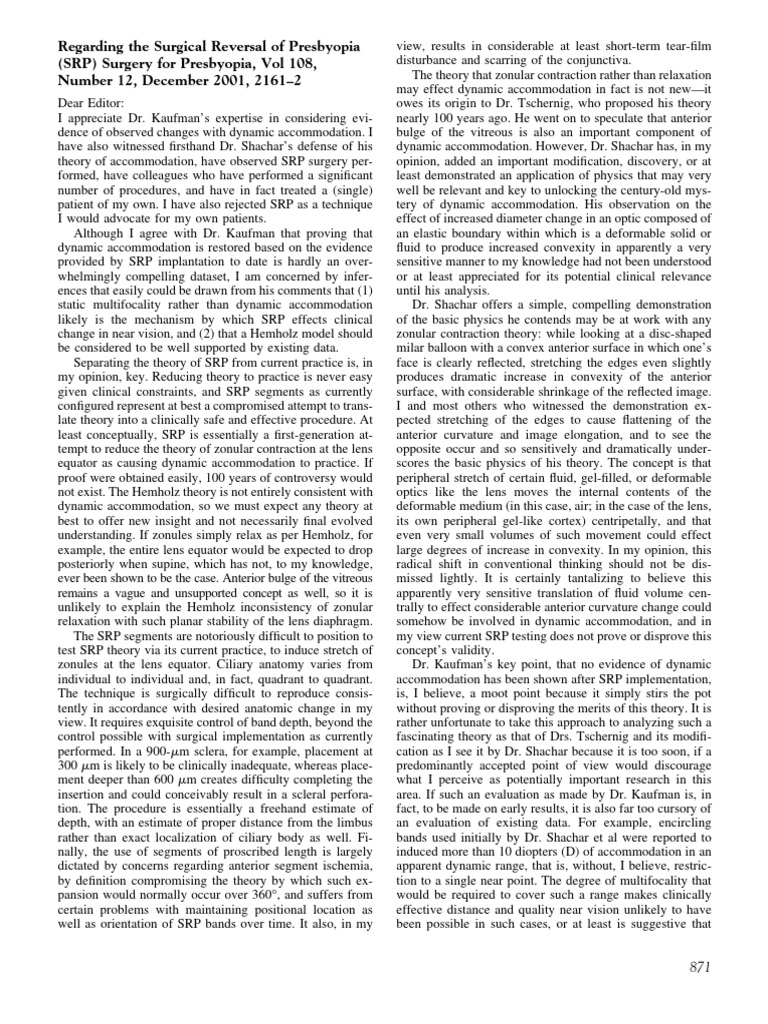 Regarding The Surgical Reversal of Presbyopia (SRP | PDF | Theory | Physics