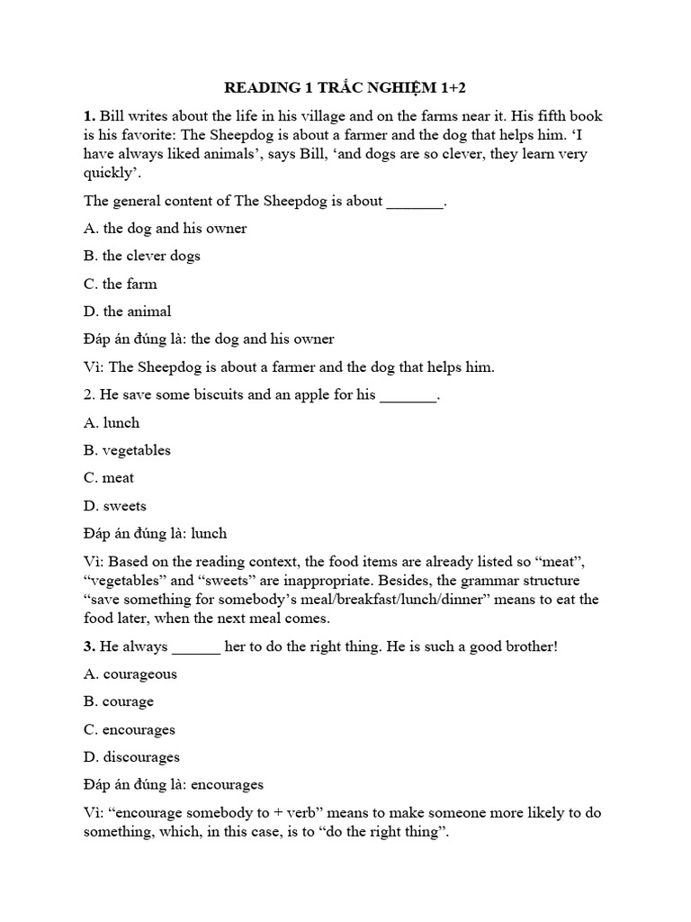 Reading 1 Trắc Nghiệm 1+2 | PDF