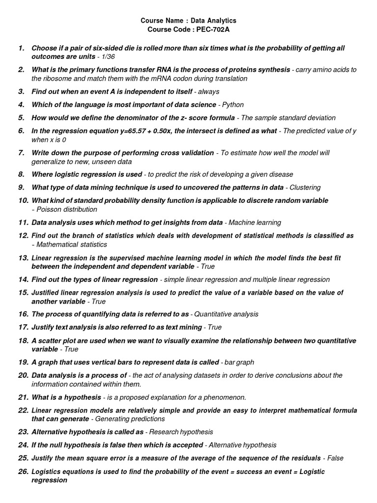 Data Analytics Questions | PDF | Map Reduce | Statistics