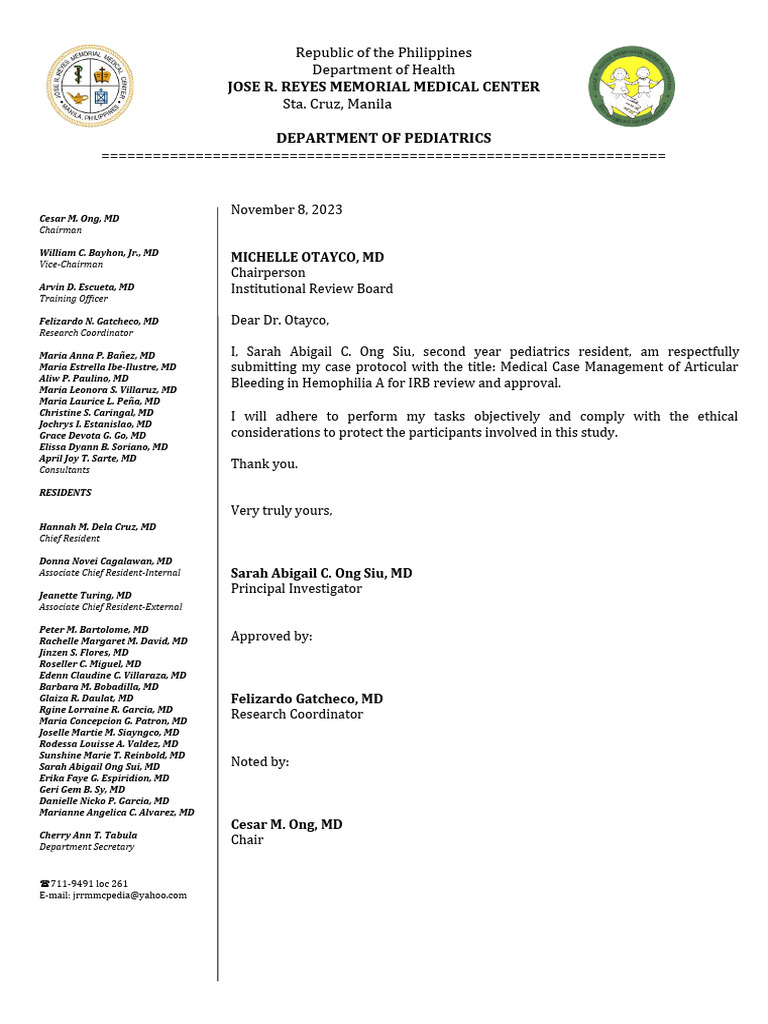 Cover Letter To IRB W Orig Sig Dapat | PDF | Self-Improvement