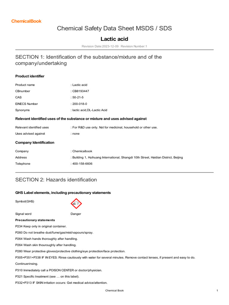 lactic-acid -SDS | PDF