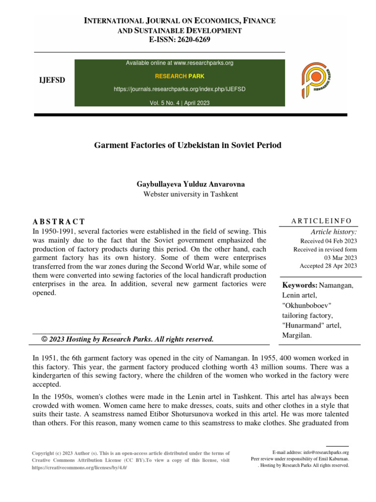 Garment Factories of Uzbekistan in Soviet Period | PDF | Sewing | Clothing