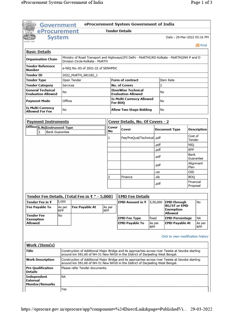 Eprocure - Gov - 29 03 2022 | PDF | Request For Proposal | Procurement