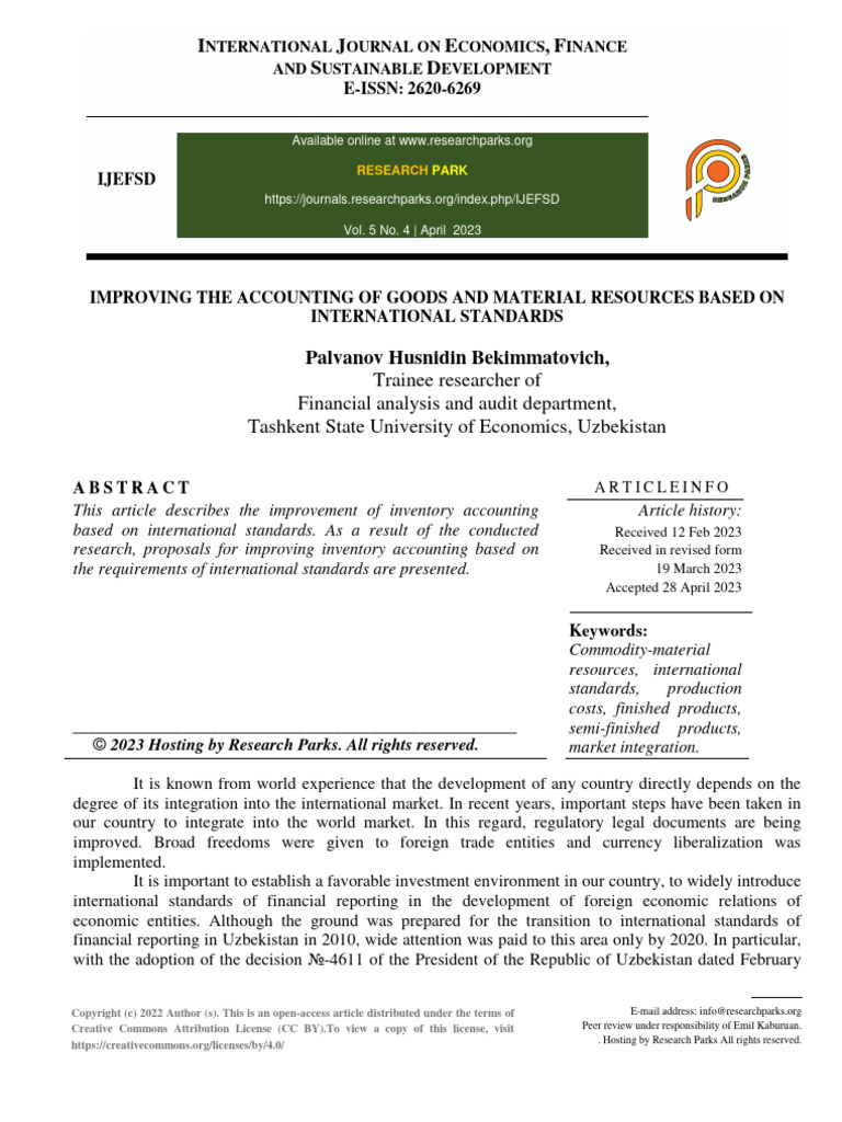 IMPROVING THE ACCOUNTING OF GOODS AND MATERIAL RESOURCES BASED ON ...