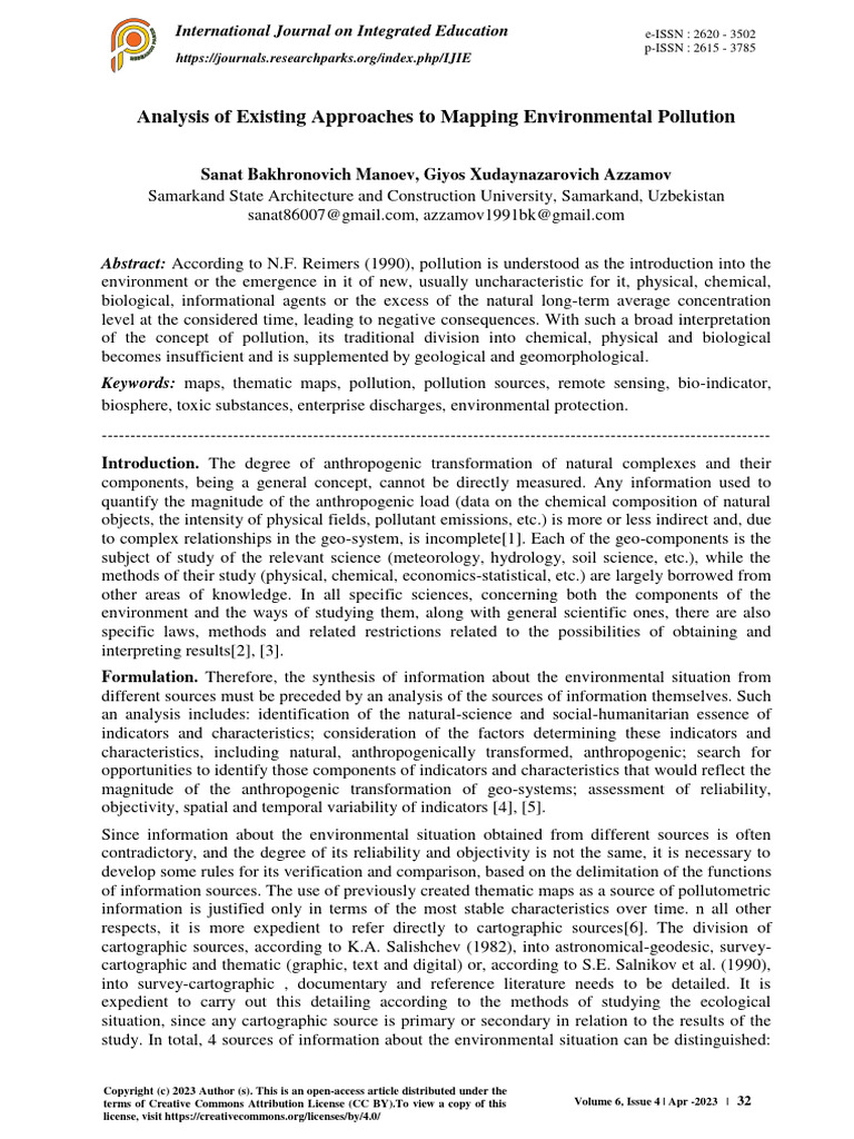 Analysis of Existing Approaches to Mapping Environmental Pollution | PDF | Pollution | Information