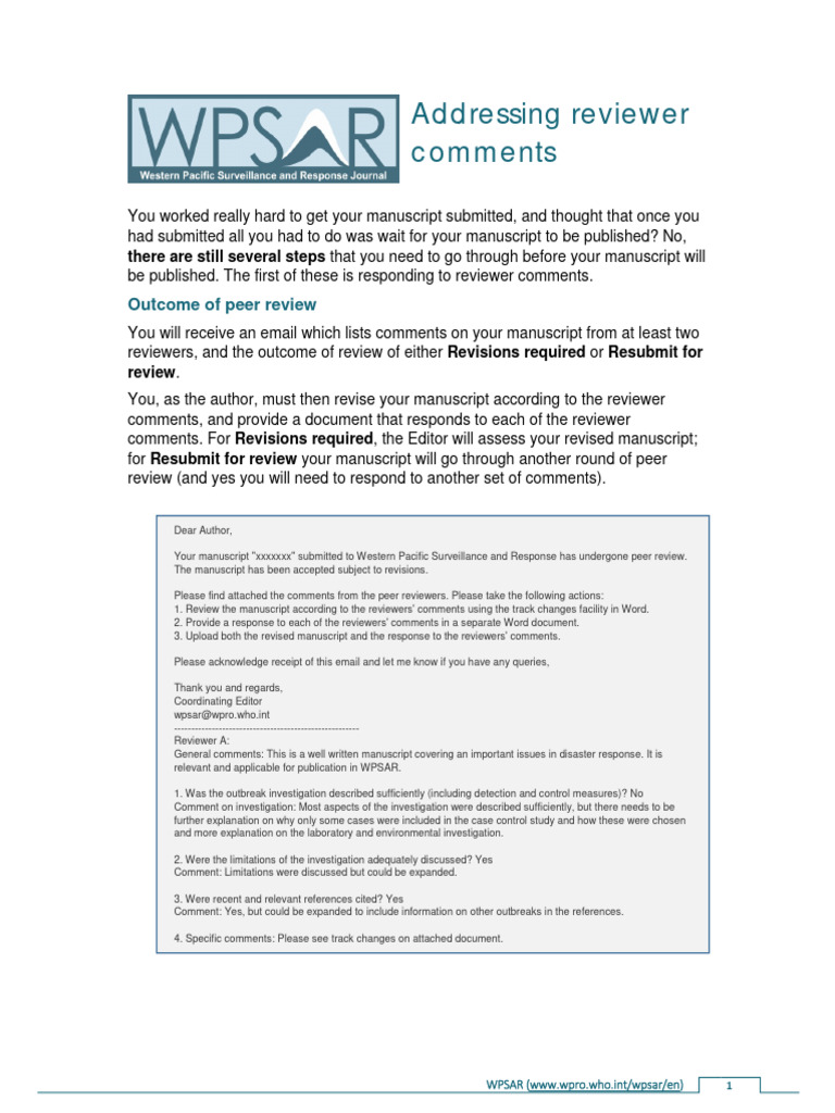 Wpsar Addressing Reviewer Comments | PDF