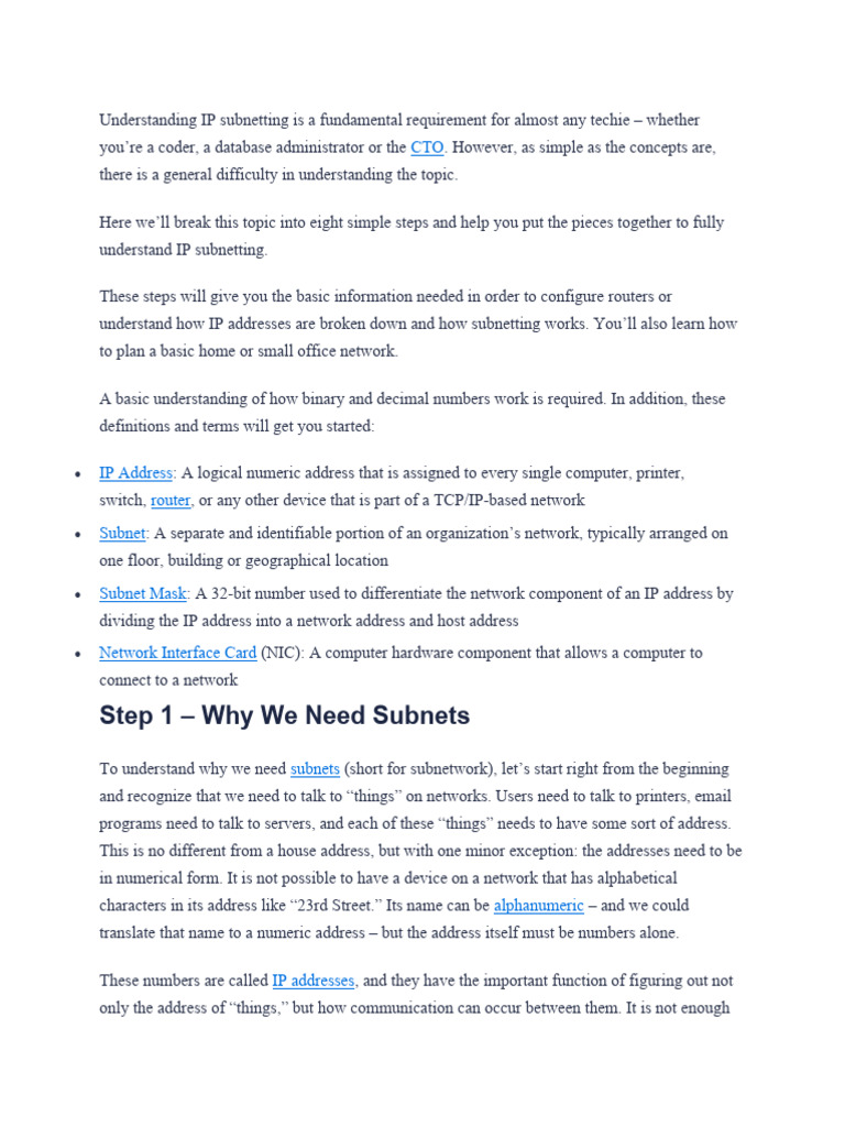 Understanding IP Subnetting Is A Fundamental Requirement For Almost Any ...