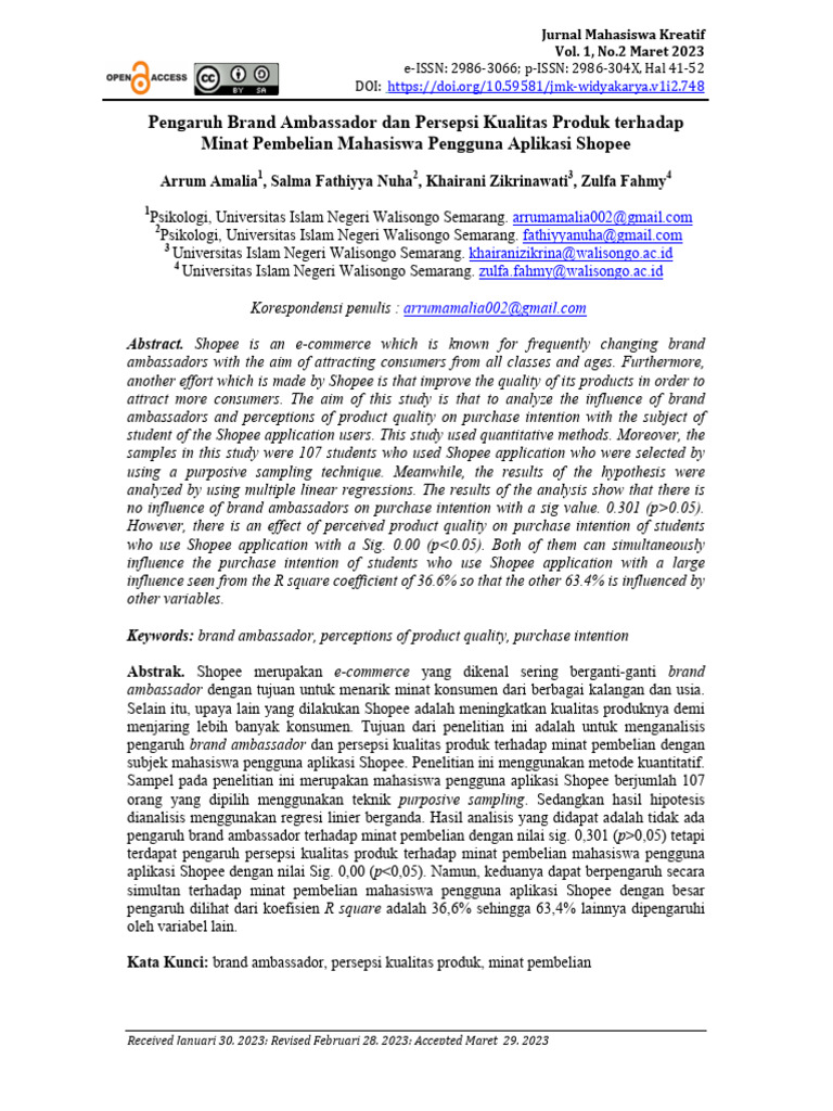 Jurnal - Arum - BA Terhadap Minat Beli | PDF | Errors And Residuals | Multivariate Statistics