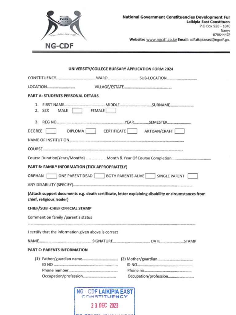 CDF University_College Bursary Form 2024 | PDF