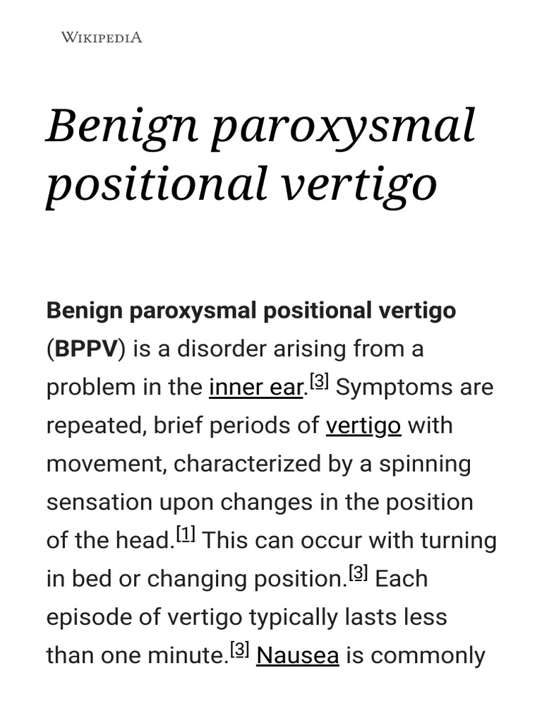 Benign Paroxysmal Positional Vertigo - Wikipedia | PDF | Otology ...