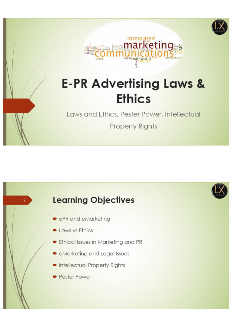 E PR Advertsing Laws & Ethics | PDF | Intellectual Property | Marketing