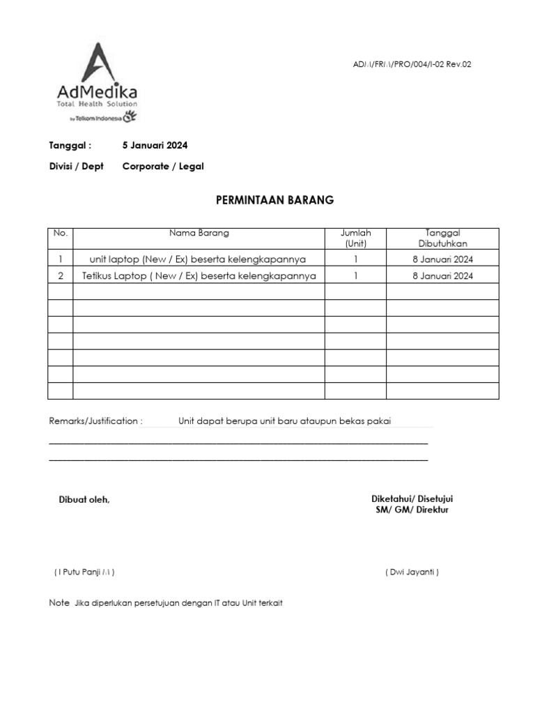 Form Permintaan Laptop | PDF