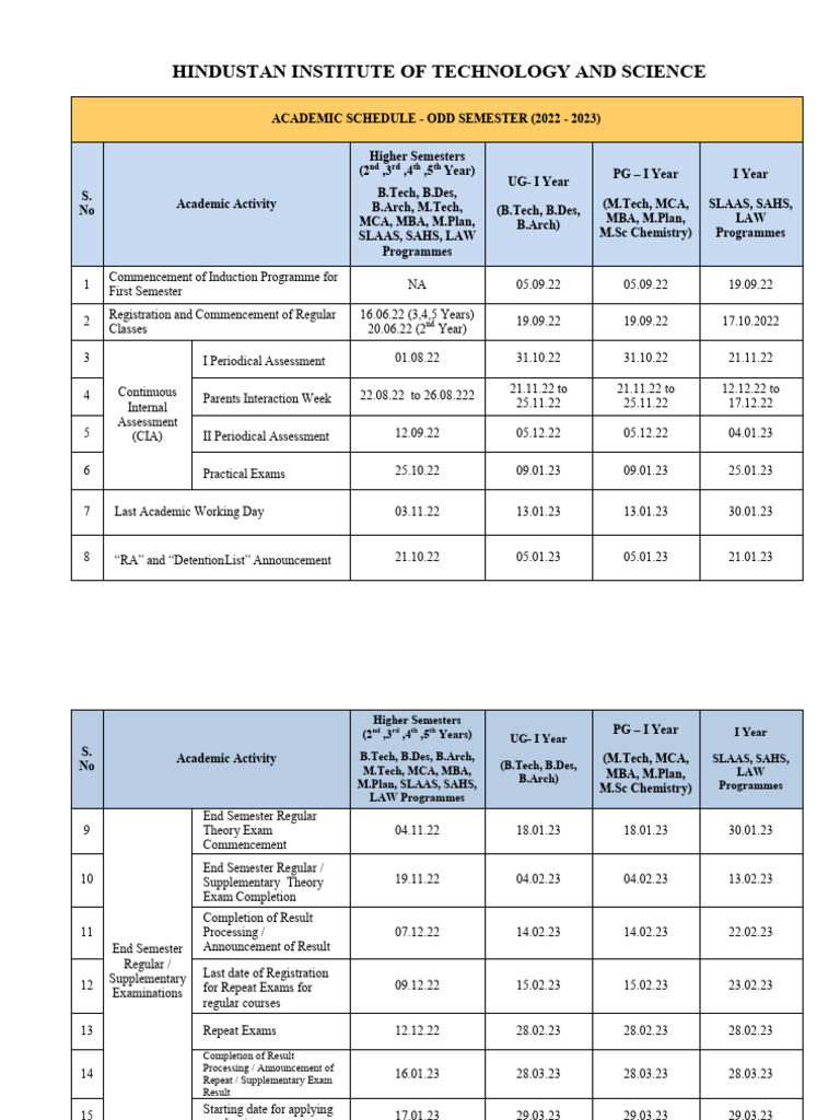 ACADEMIC SCHEDULE 2022 2023 Revised | PDF