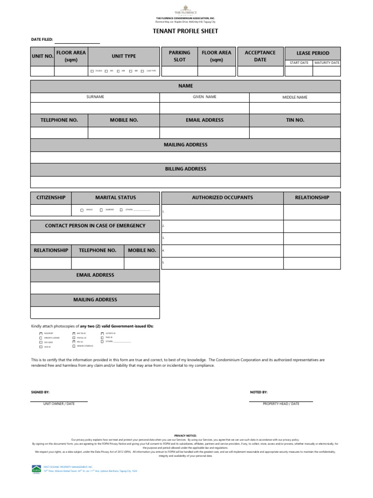 Tenant Profile Sheet | PDF