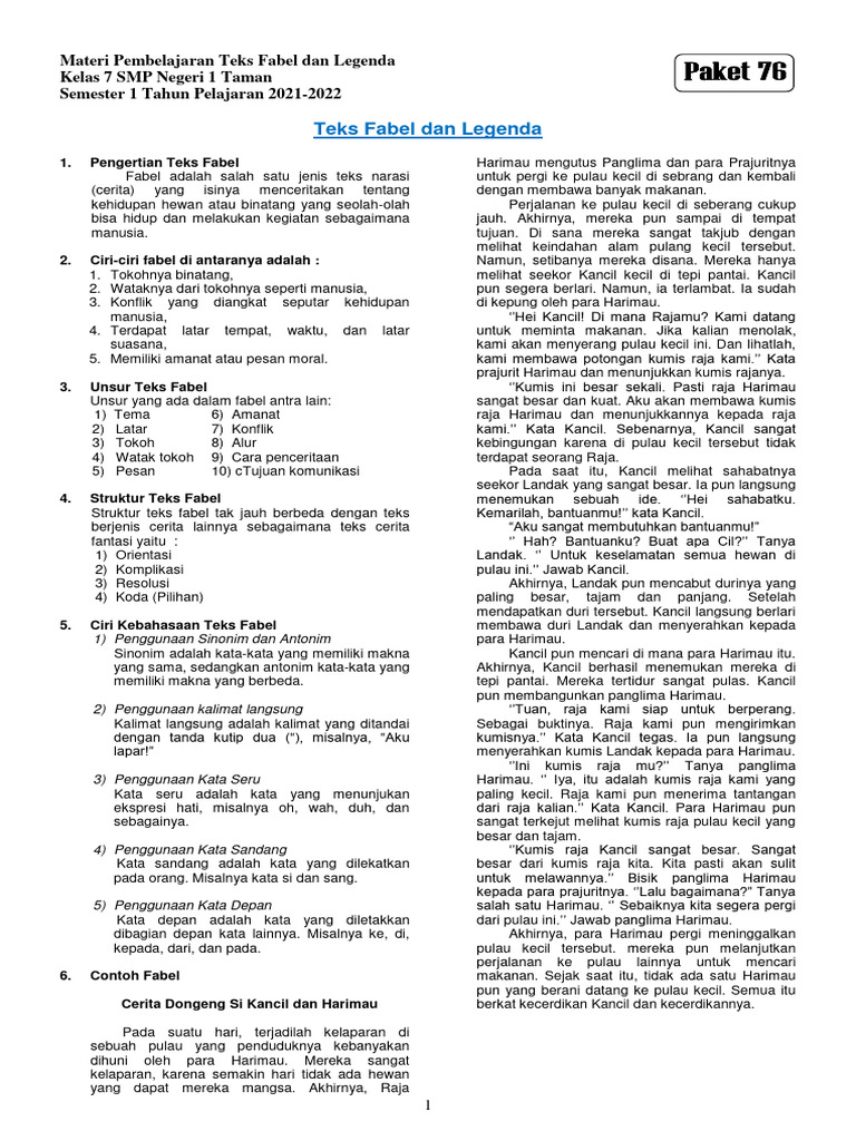 Teks Fabel dan Legenda Kelas 7 SMP | PDF