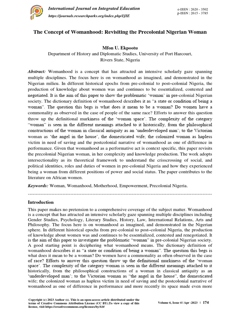 The Concept of Womanhood: Revisiting The Precolonial Nigerian Woman | PDF | Feminism | Gender ...