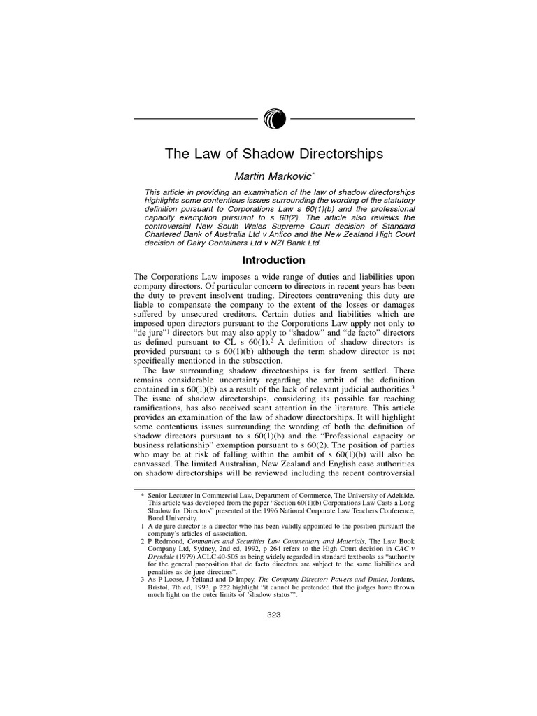 Understanding Shadow Directorships | PDF | Receivership | Board Of ...