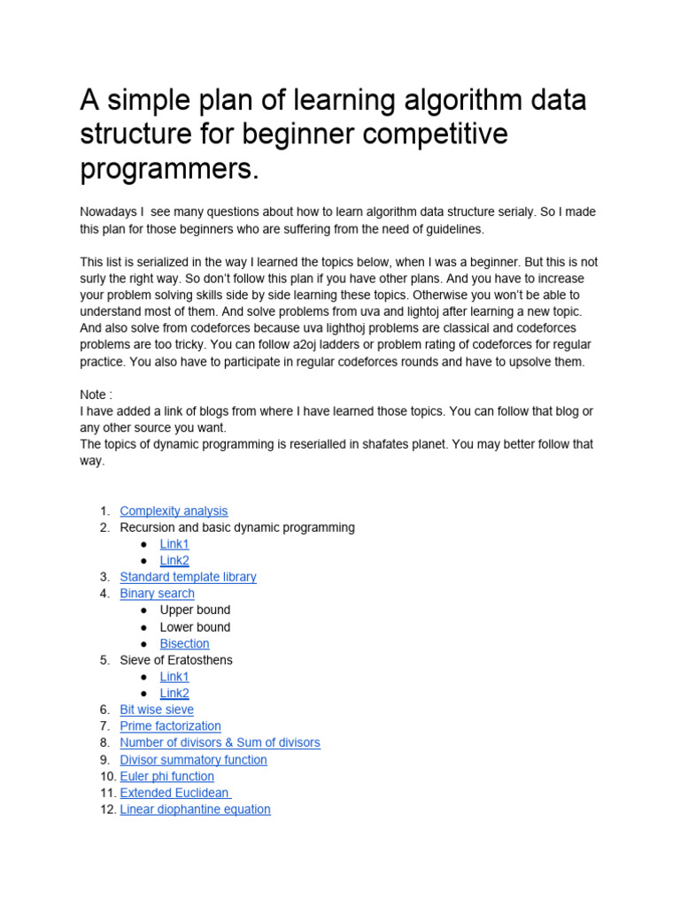 A Simple Plan of Learning Algorithm Data Structure For Beginner ...