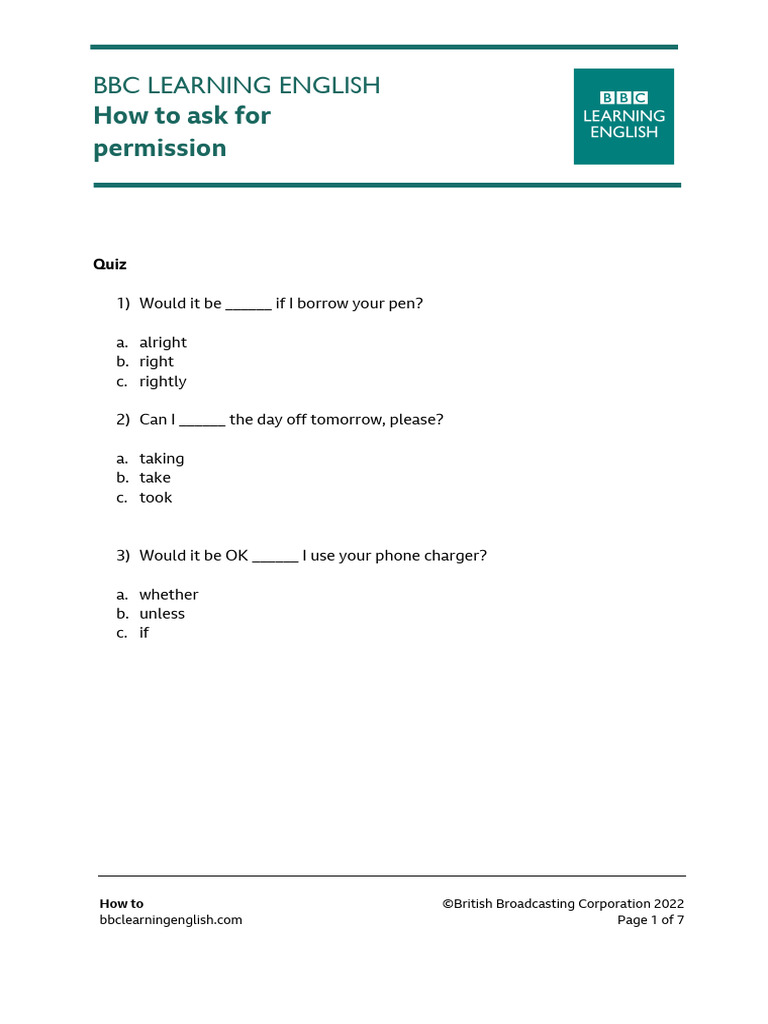 How to ask for permission | PDF | Question | Verb