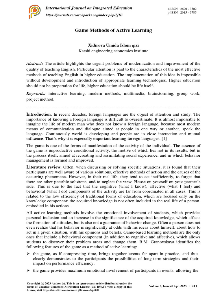 Game Methods of Active Learning | PDF | Learning | Creative Commons