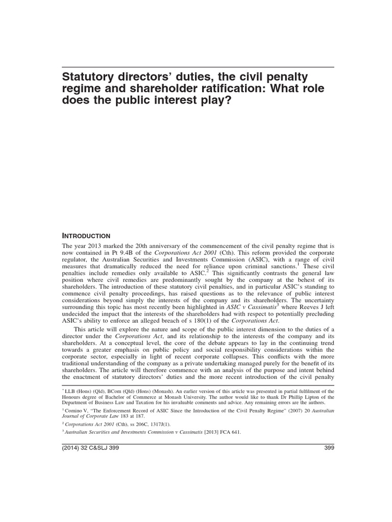 The New and Current Statutory Directors' Duties | PDF