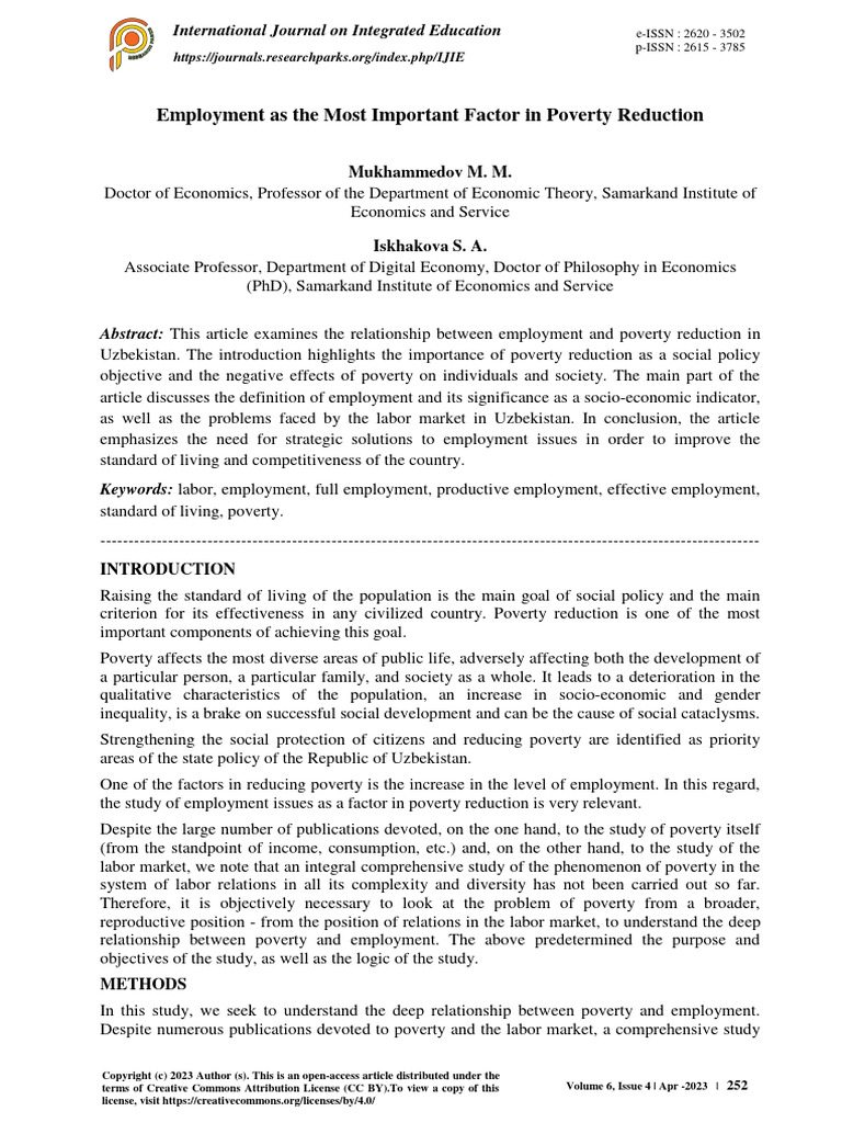 Employment as the Most Important Factor in Poverty Reduction | PDF ...
