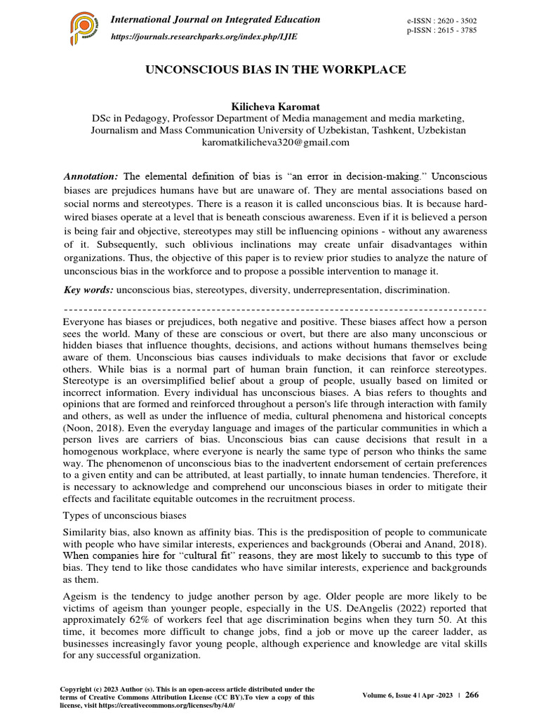 Unconscious Bias in The Workplace | PDF | Bias | Stereotypes