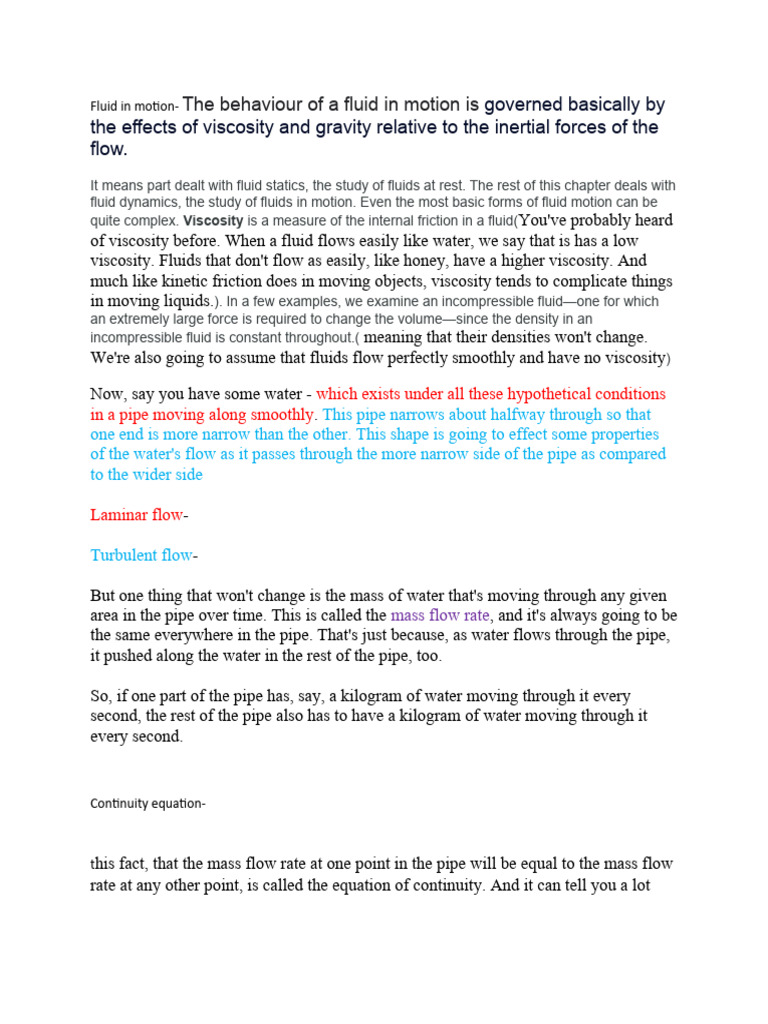 Fluid In Motion Pdf Fluid Dynamics Pressure