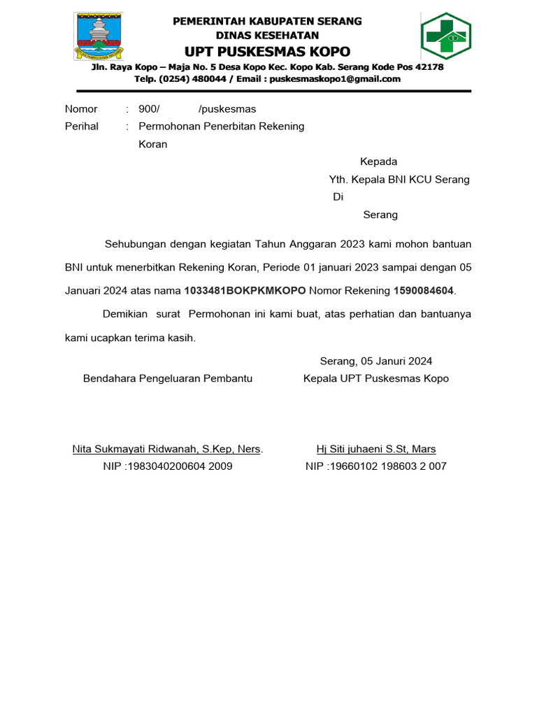 PERMOHONAN REKENING KORAN DAN SURAT KUASA BNI BOK 2023 | PDF