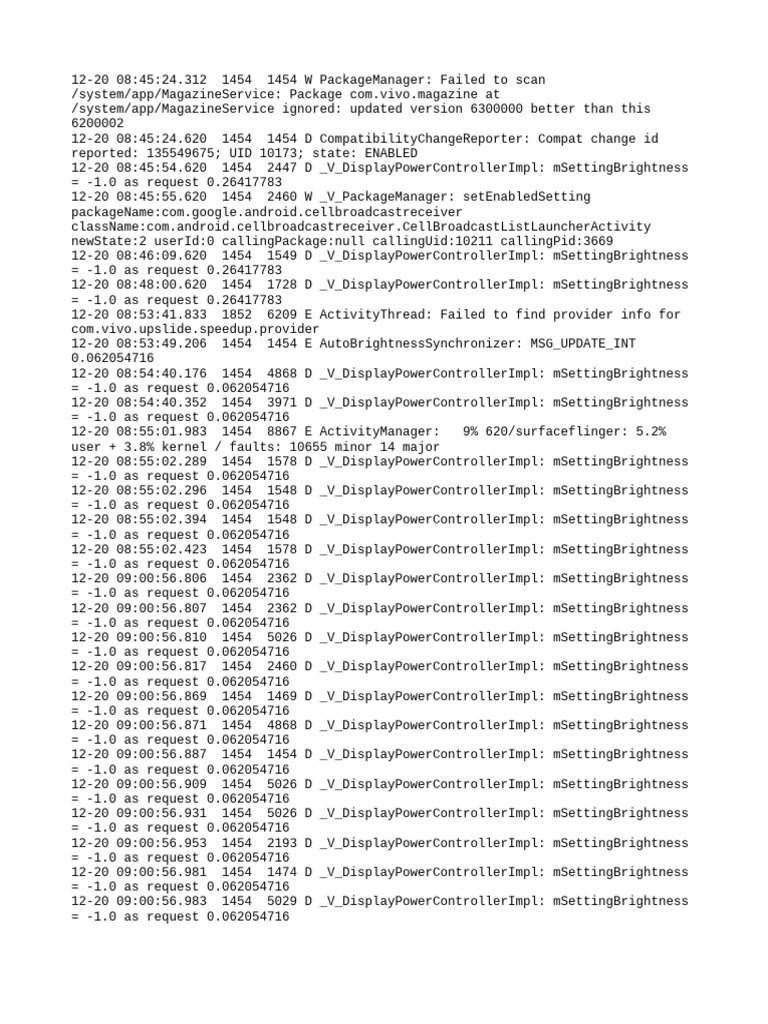 System Log: Package and Brightness Issues | PDF