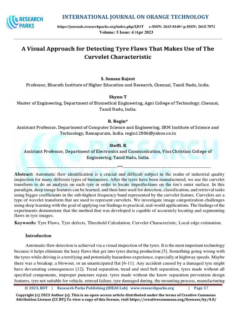A Visual Approach For Detecting Tyre Flaws That Makes Use of The ...