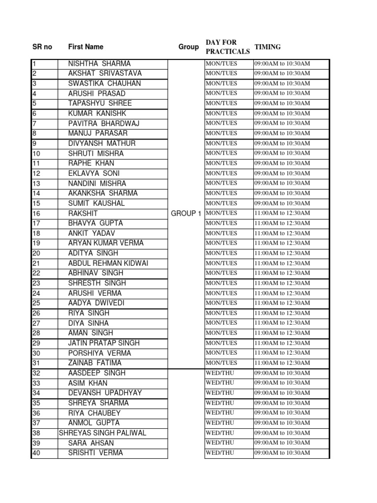Practical Schedule | PDF