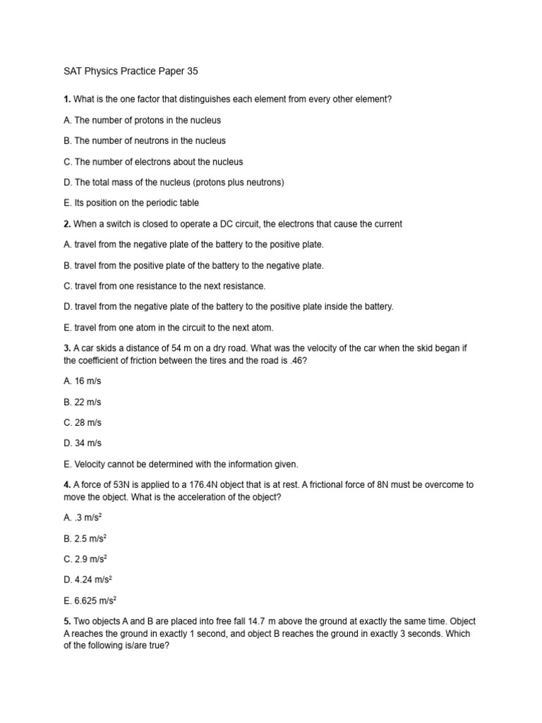 1675420211SAT Physics Practice Paper 35 | PDF | Gases | Atomic Nucleus
