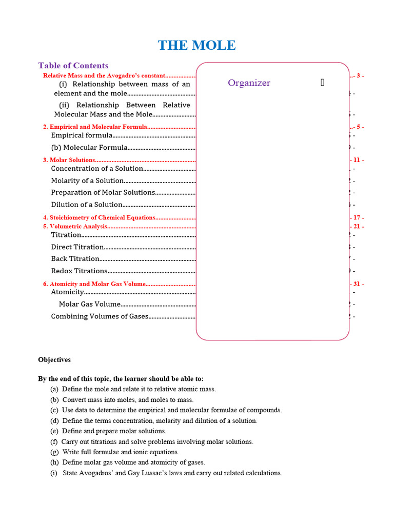 3.2 The Mole | PDF | Titration | Chemistry