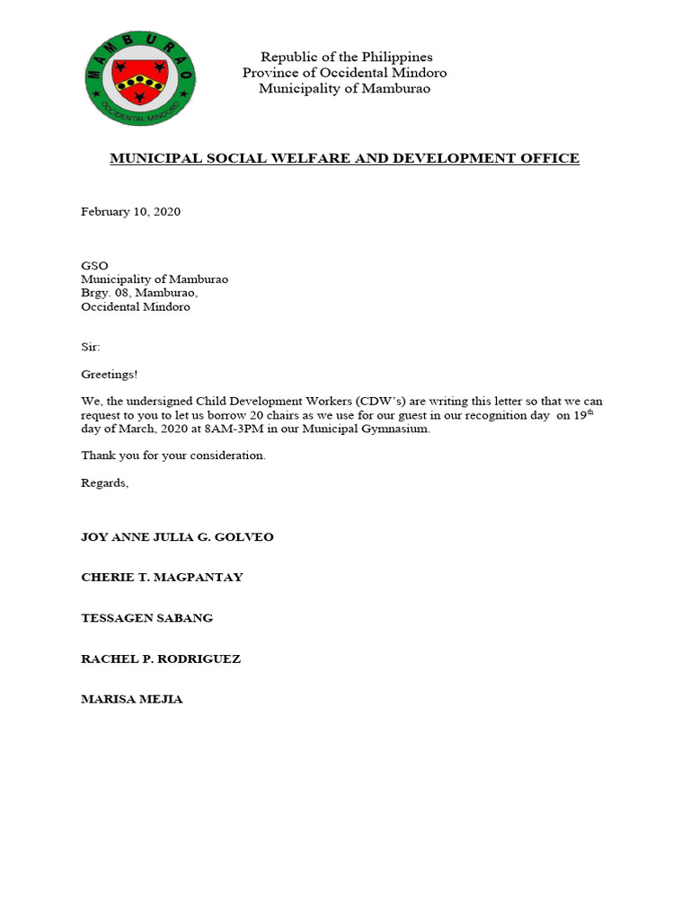 LETTER OF REQUEST Tables and Chairs | PDF