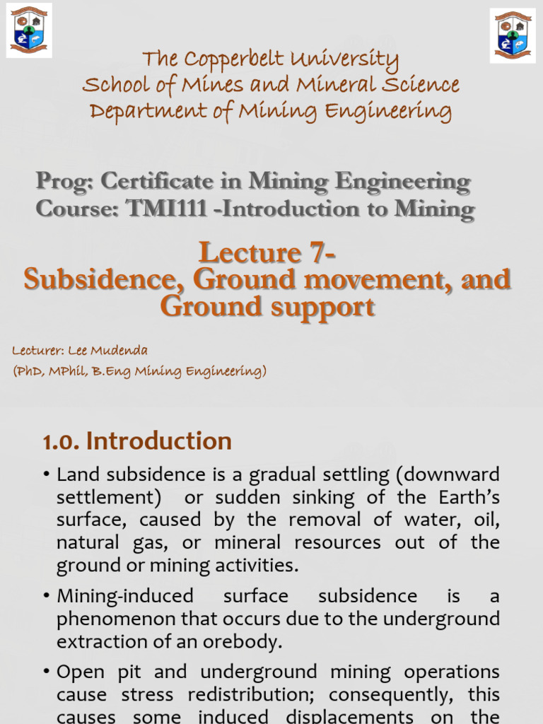 Lecture 7. Ground Movement | Download Free PDF | Rock (Geology) | Mining