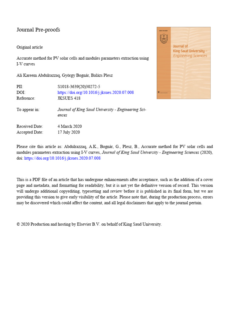 PV Solar Cell Parameter Extraction | PDF | Photovoltaics | Equations