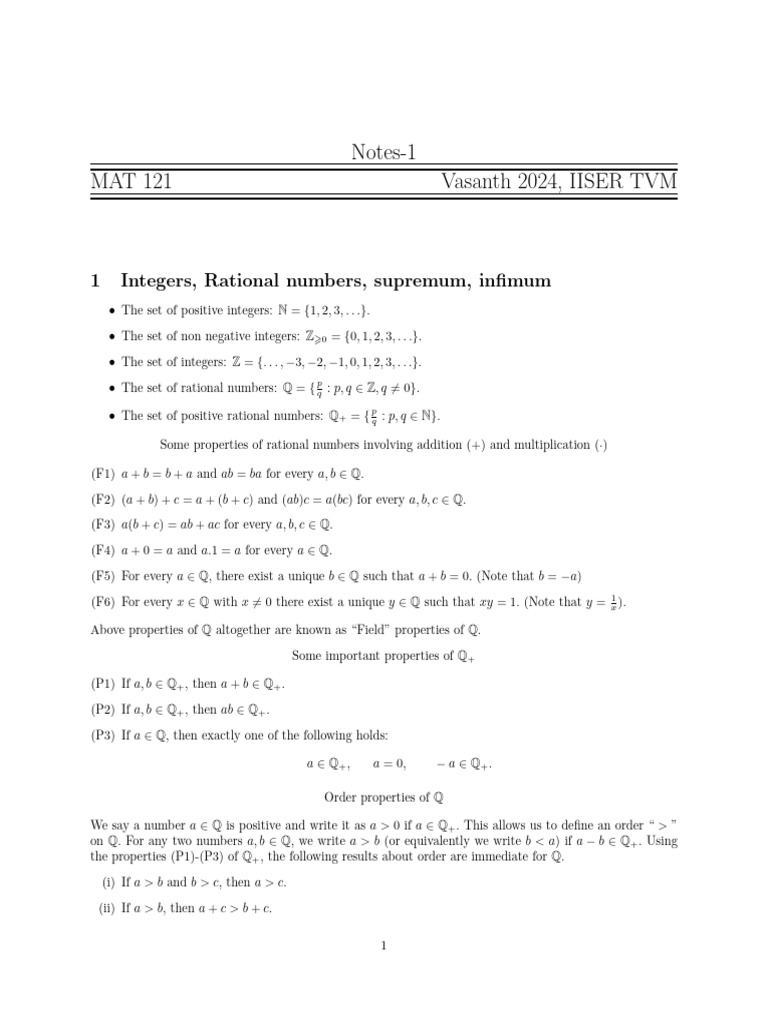 MAT 121 Class Notes Vasanth 2024 | PDF | Mathematics | Mathematical Objects