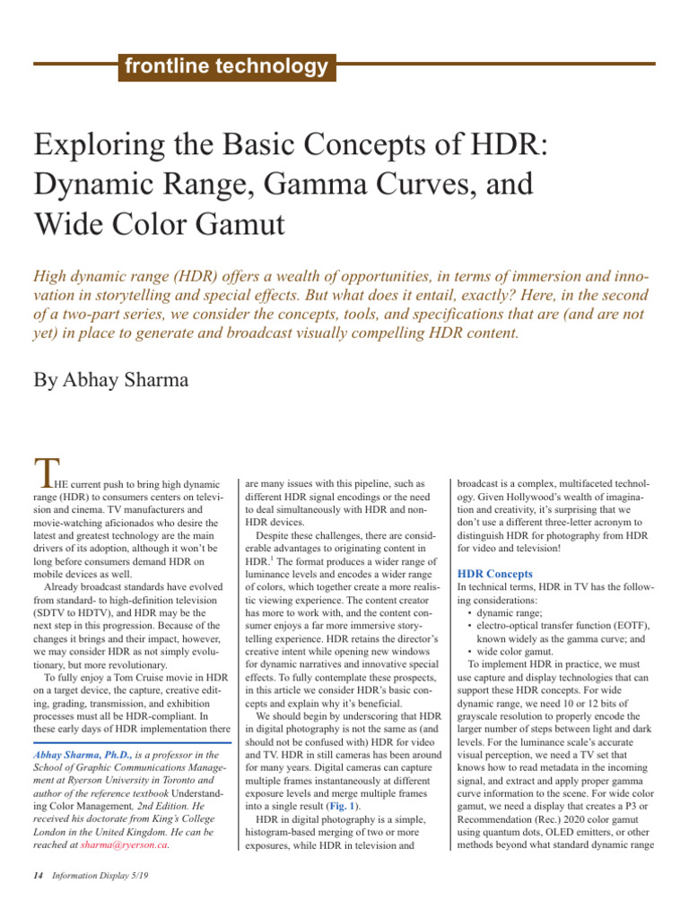 Basic Concepts of HDR Dynamic Range Gamma Curves and Wide Color | PDF ...