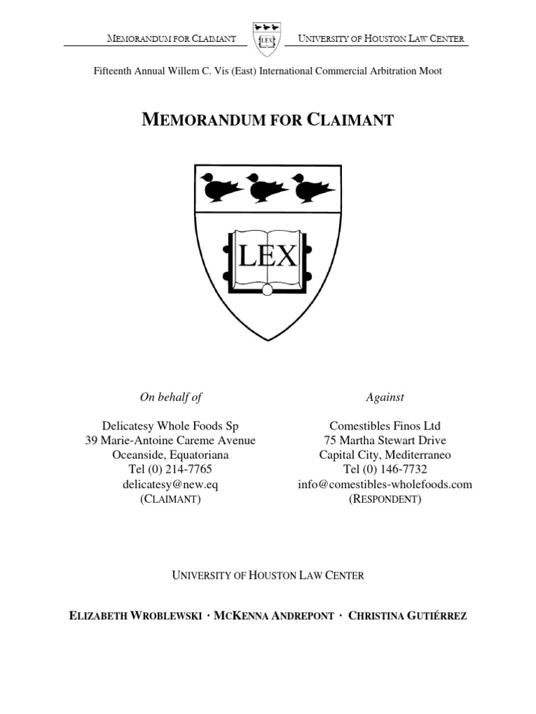 Memorandum Claimant CISG Moot University of Houston | PDF