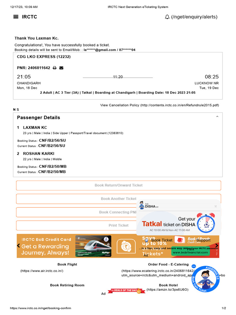 Ticket Confirmation for Laxman | PDF | Banking Technology | Payments