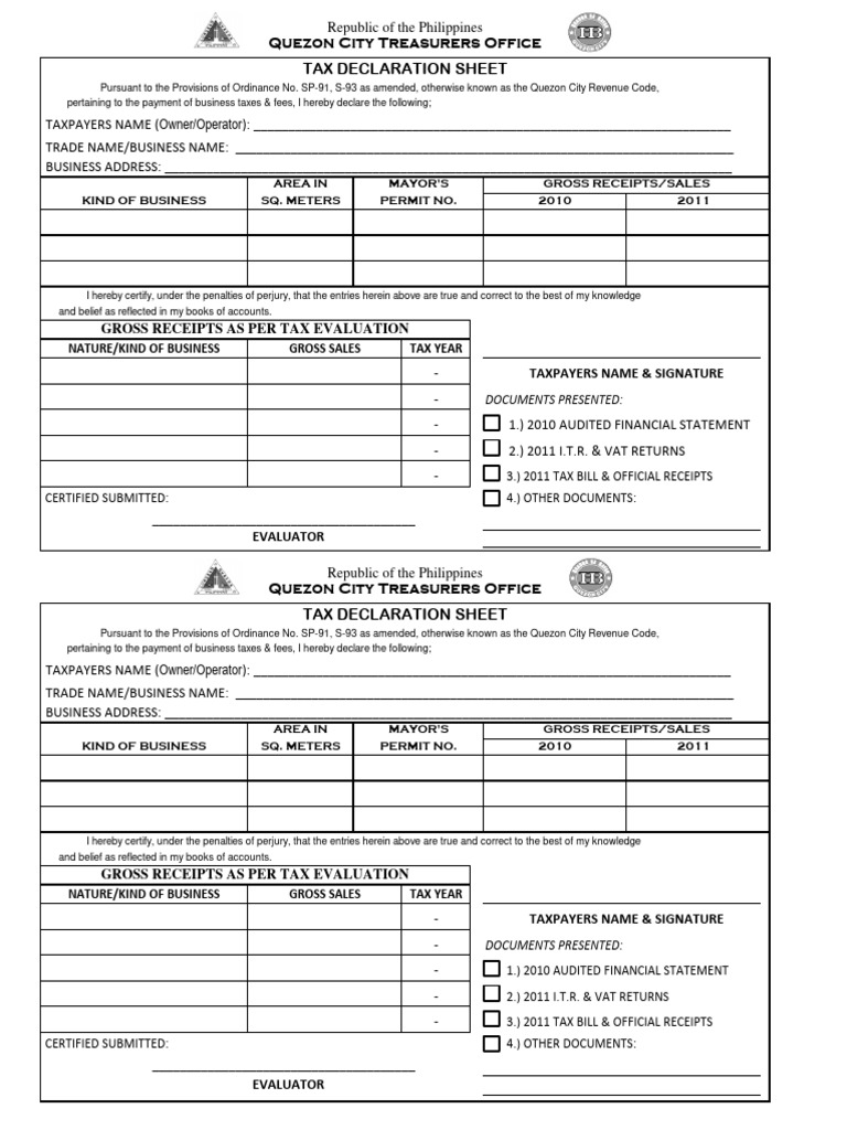 Tax Declaration Sheet (Philippines) | PDF | Law