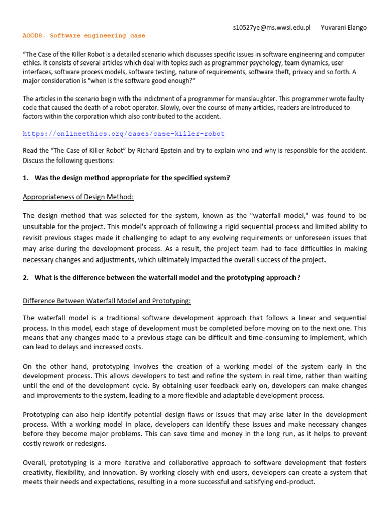 Aood Exercise The Case of The Killer Robot Yuvarani Elango | PDF