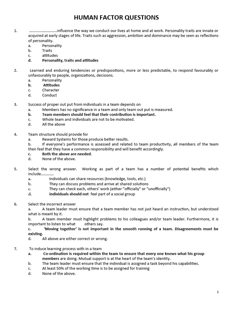 Human Factor Questions-250 With Answer.9.5.12. (1) | PDF | Stress ...