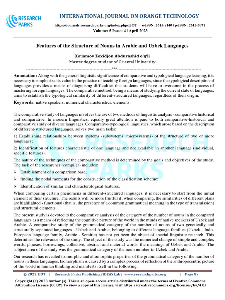Features of the Structure of Nouns in Arabic and Uzbek Languages | PDF ...