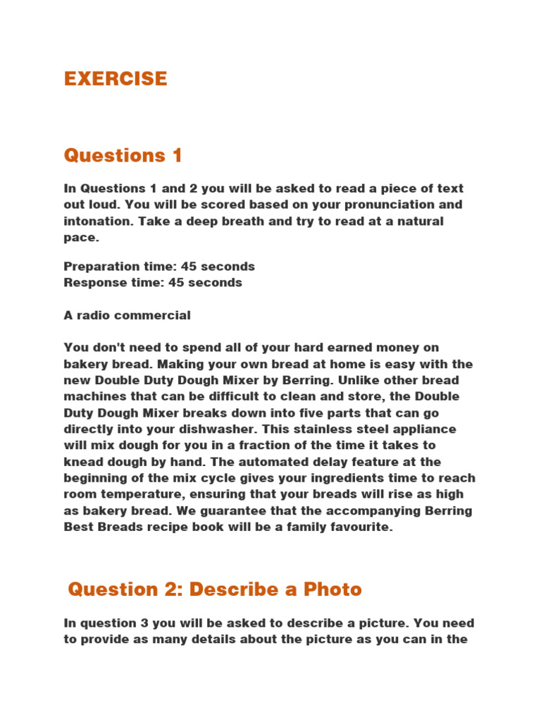 Exercise Speaking 2 | PDF | Breads | Dough